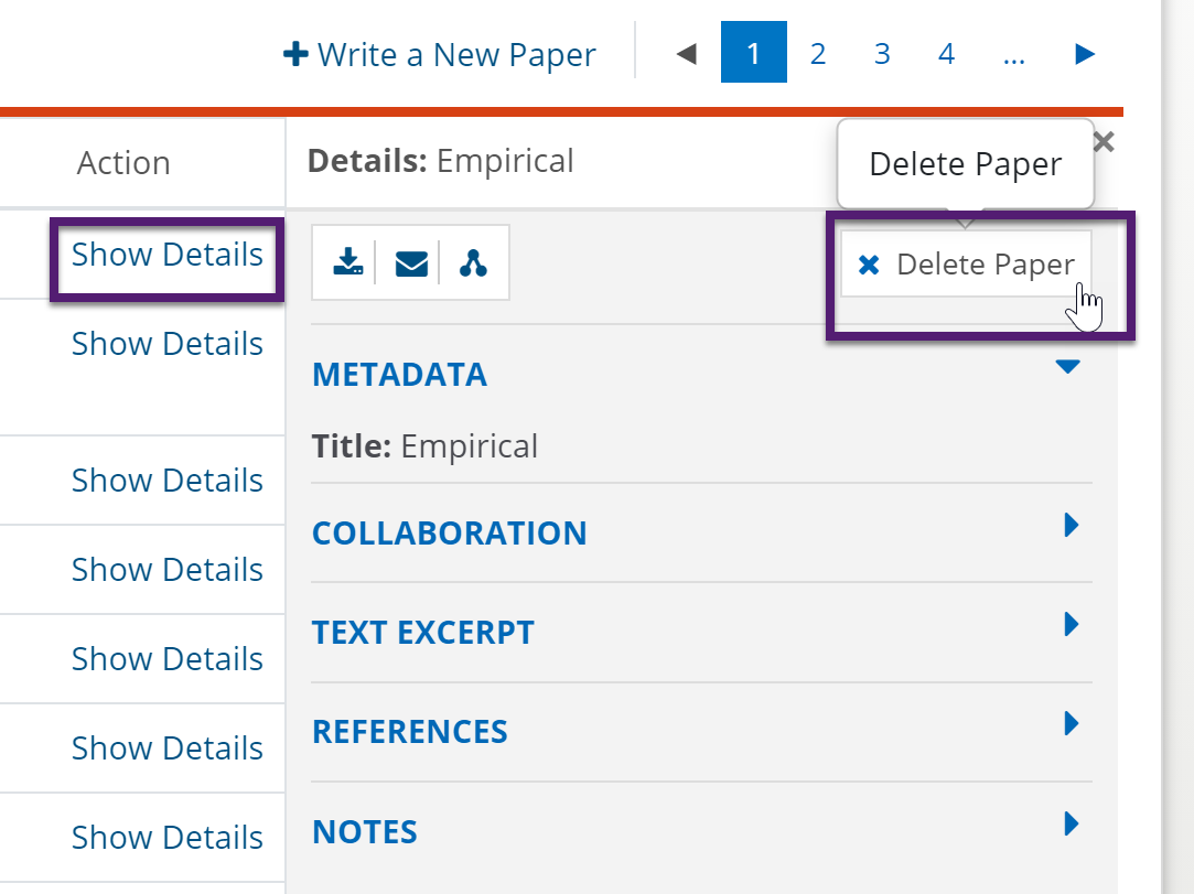 How can I delete a paper?