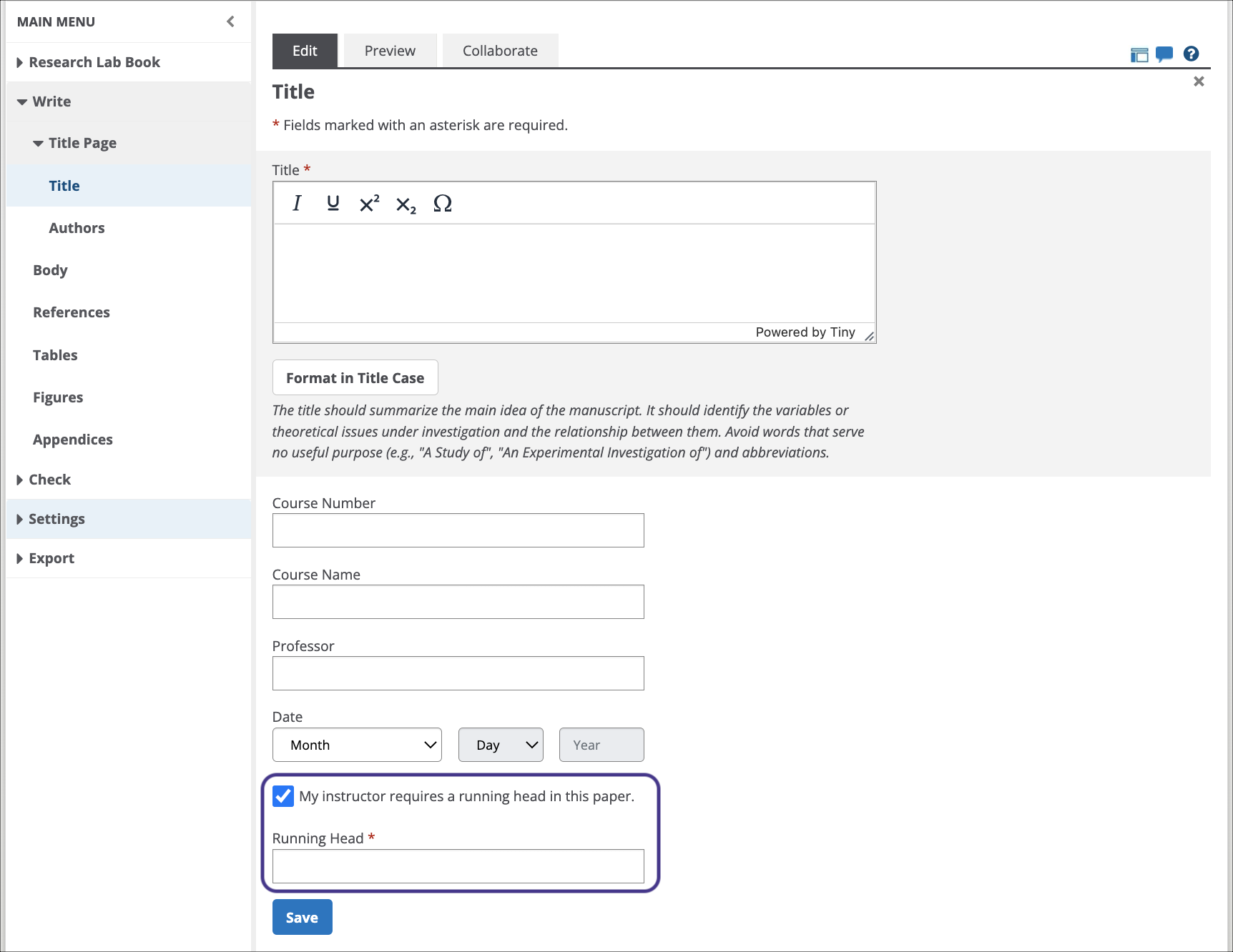 How do I add a running head to my assignment?
