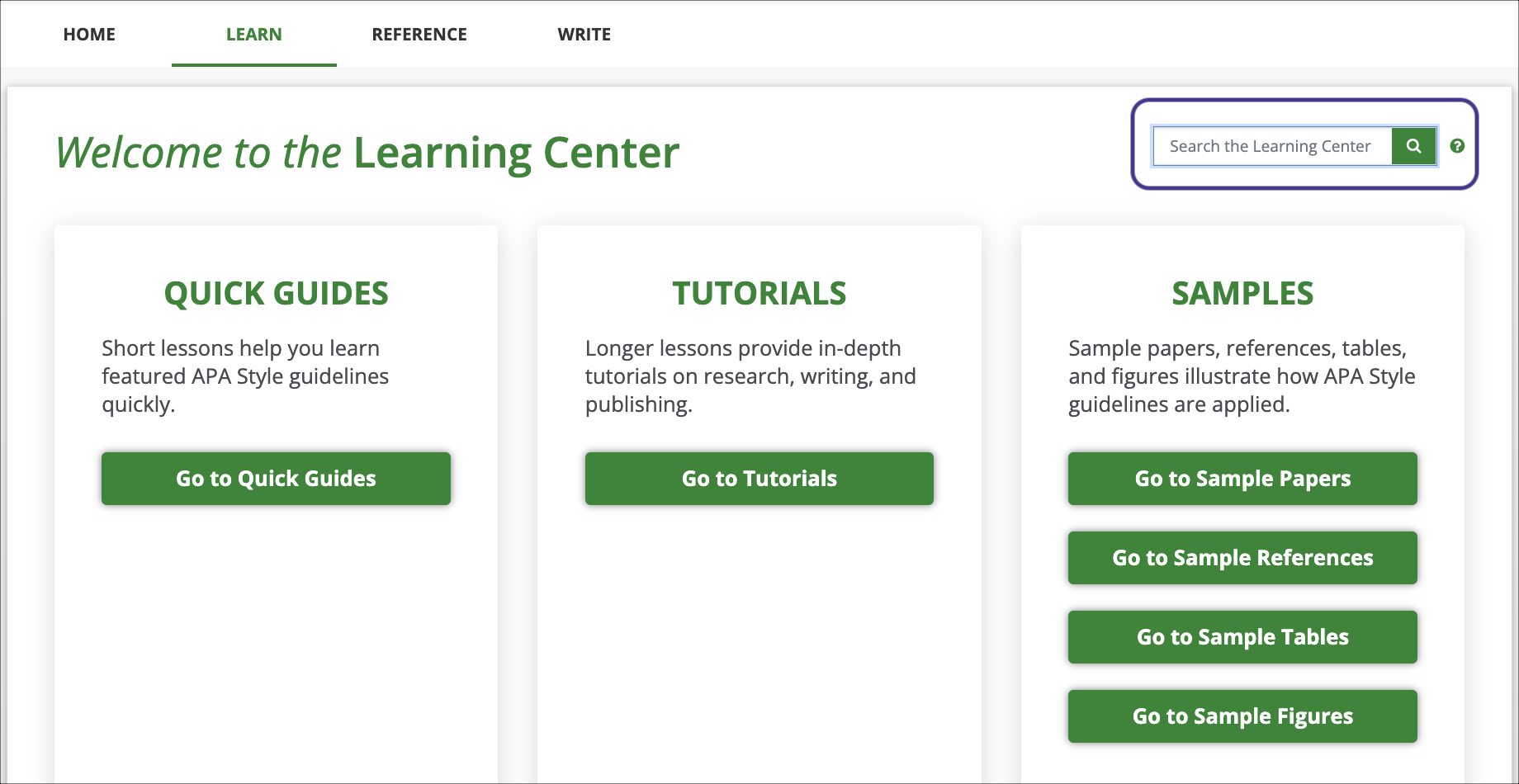 How do I search the Learning Center?