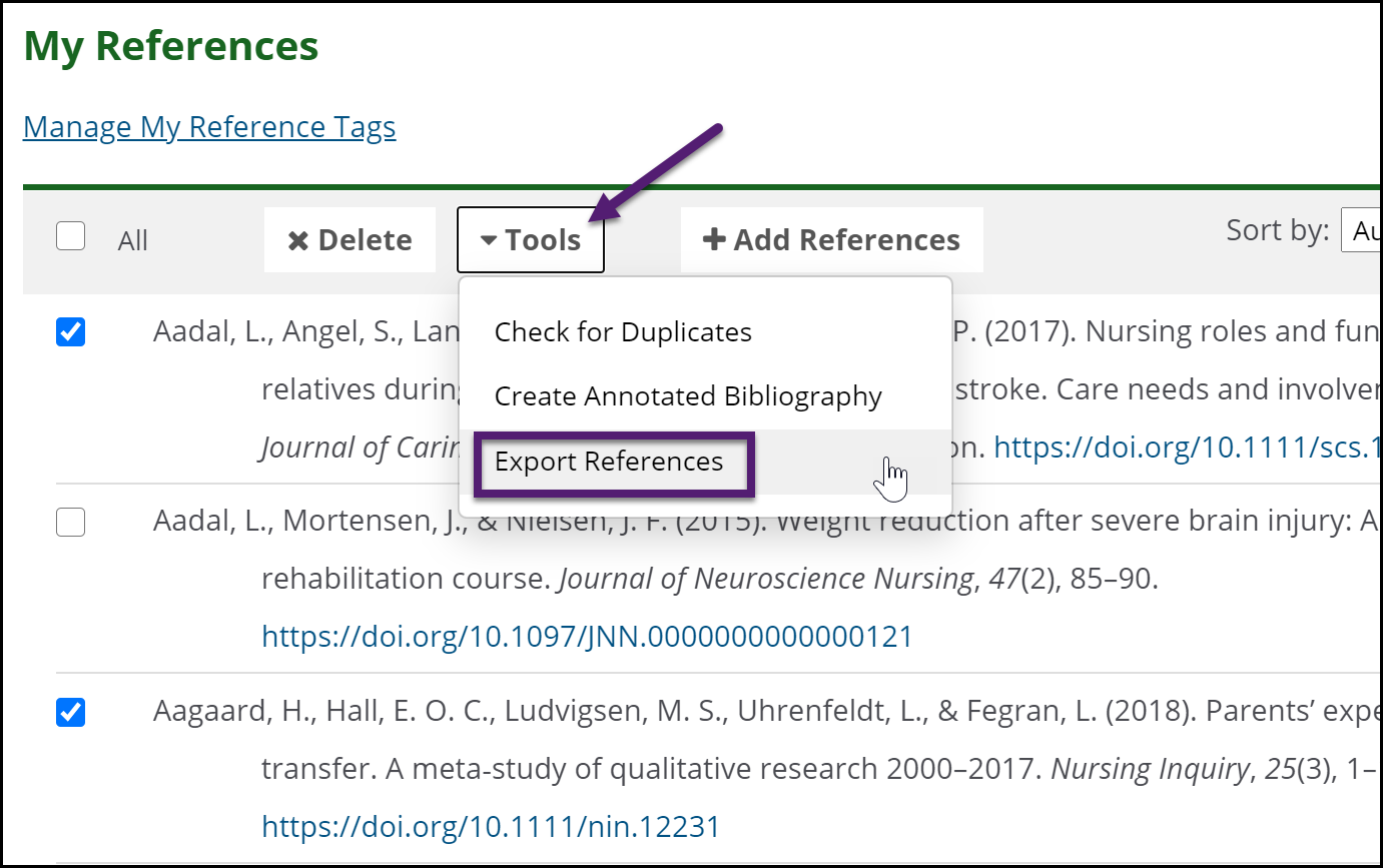 How can I export my references?